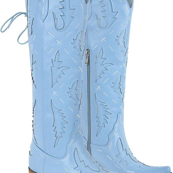 Shoes | Women Cowboy Boots Knee High Faux Leather Lace Up Western ...